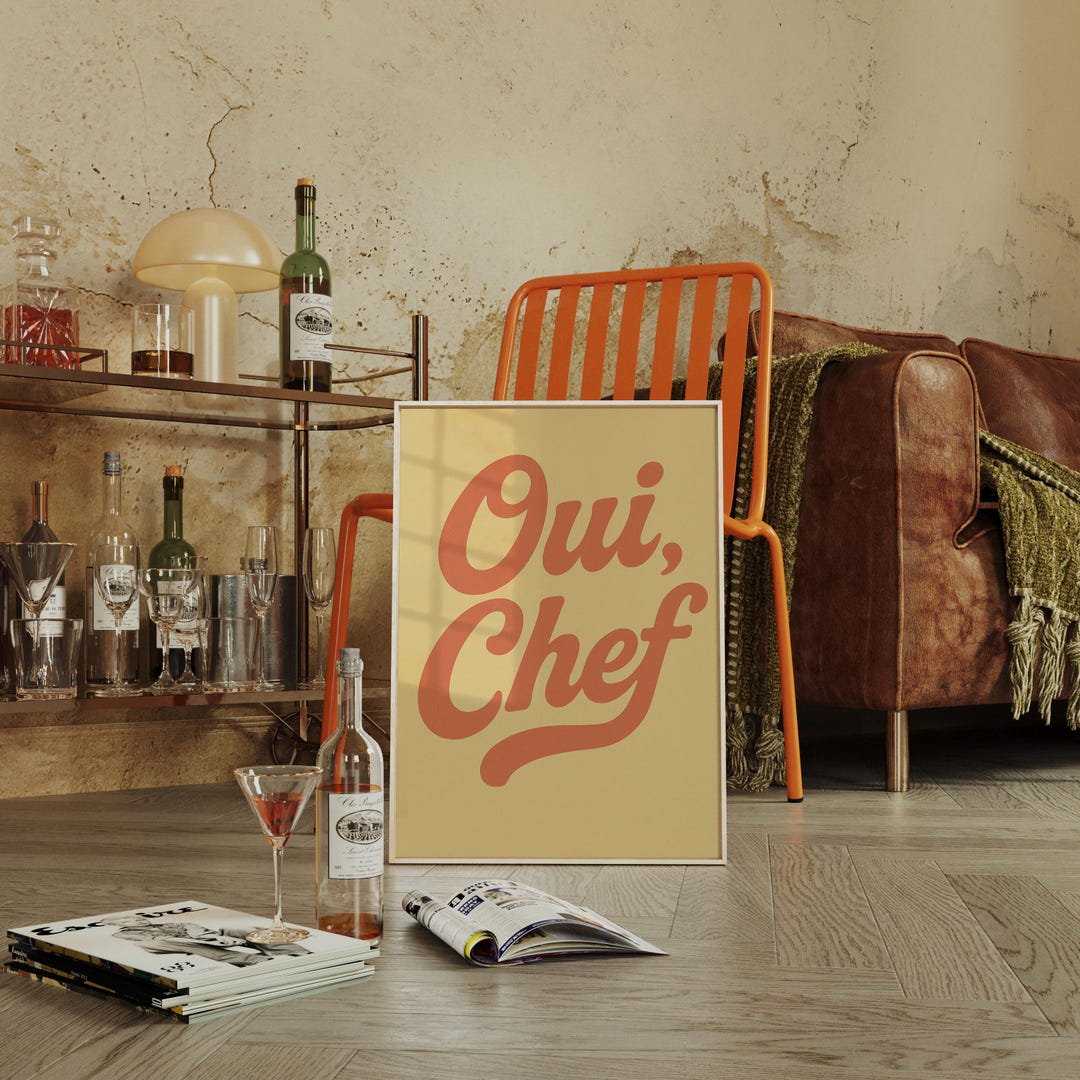 Oui Chef Kitchen Wall Art – Retro Typography Print for Foodies, Cooks ...