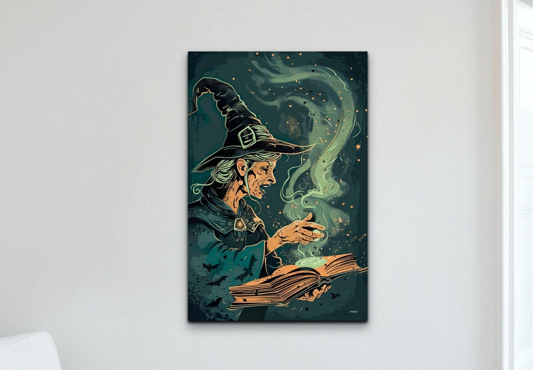 Cartoon Style Witch, Halloween Wall Art, Spooky Art, Wiccan, Witch Wood ...