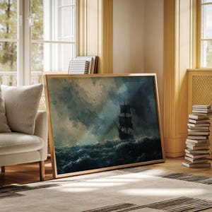 Haunted Ship Canvas Art, Dark Ocean Painting, Vintage Nautical Decor ...