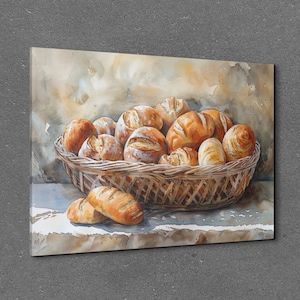 Kitchen Wall Decor Dinner Rolls in Basket Canvas Print Dining Room Wall ...