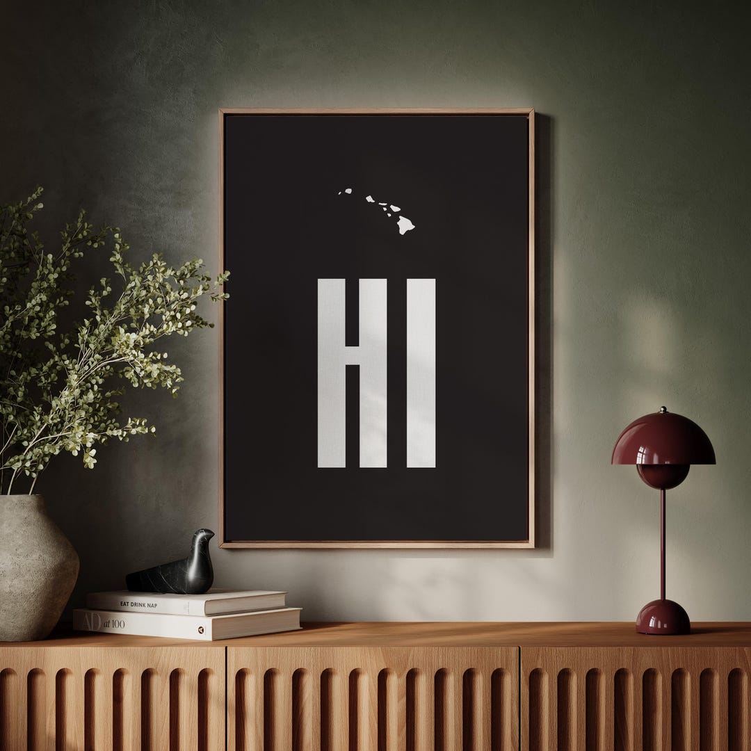 Hawaii State Abbreviation Wall Art | Minimalist Black & White - Etsy