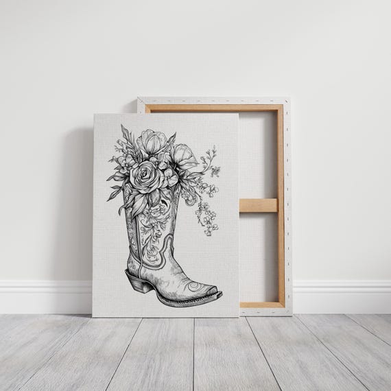 Cowboy Boot Ink Drawing Cute Cowgirl Boots Art Print, Coastal Cowgirl