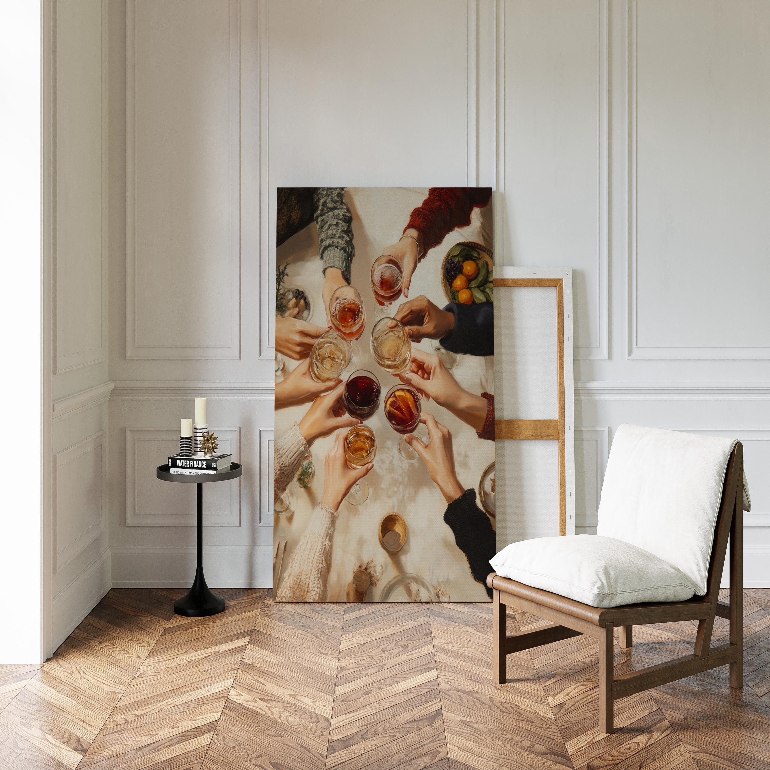 Elegant Wine Toast Painting, Celebration Canvas Art, Cozy Dinner ...