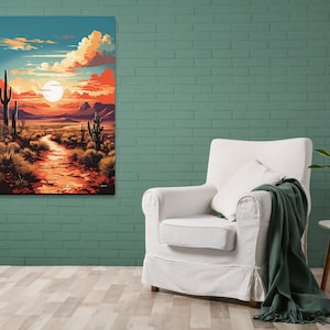 Retro Wave Arizona Desert Scene Canvas Wall Art, Wild Wild West Canvas ...
