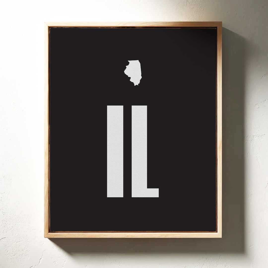 Illinois State Abbreviation Wall Art | Minimalist Black & White - Etsy