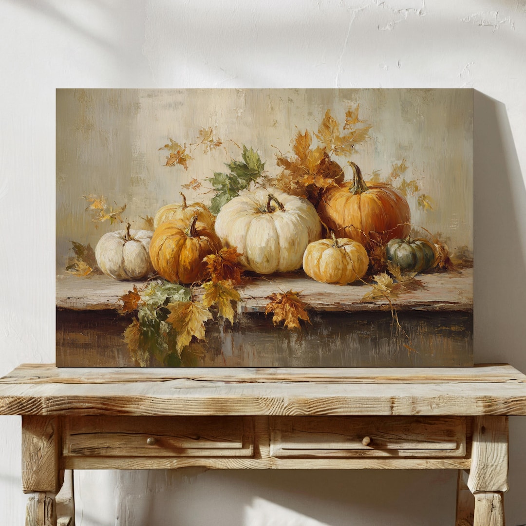 Autumn Pumpkin Still Life Art | Harvest Canvas Print for Cozy Halloween ...