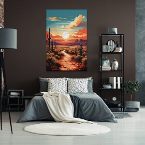 Retro Wave Arizona Desert Scene Canvas Wall Art, Wild Wild West Canvas ...