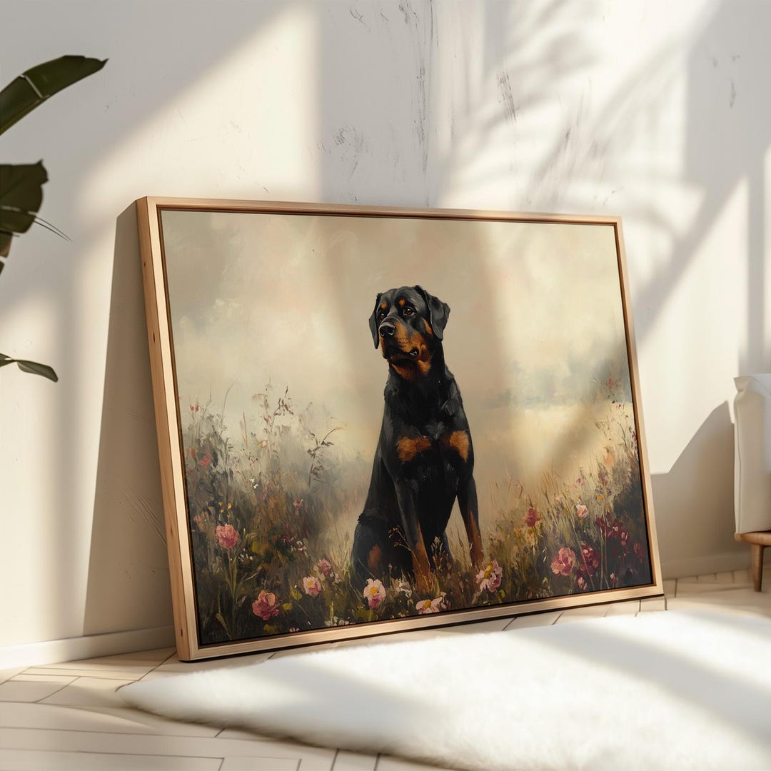 Rottweiler in Blooming Meadow Canvas Wall Art - Rustic Pet Decor for ...