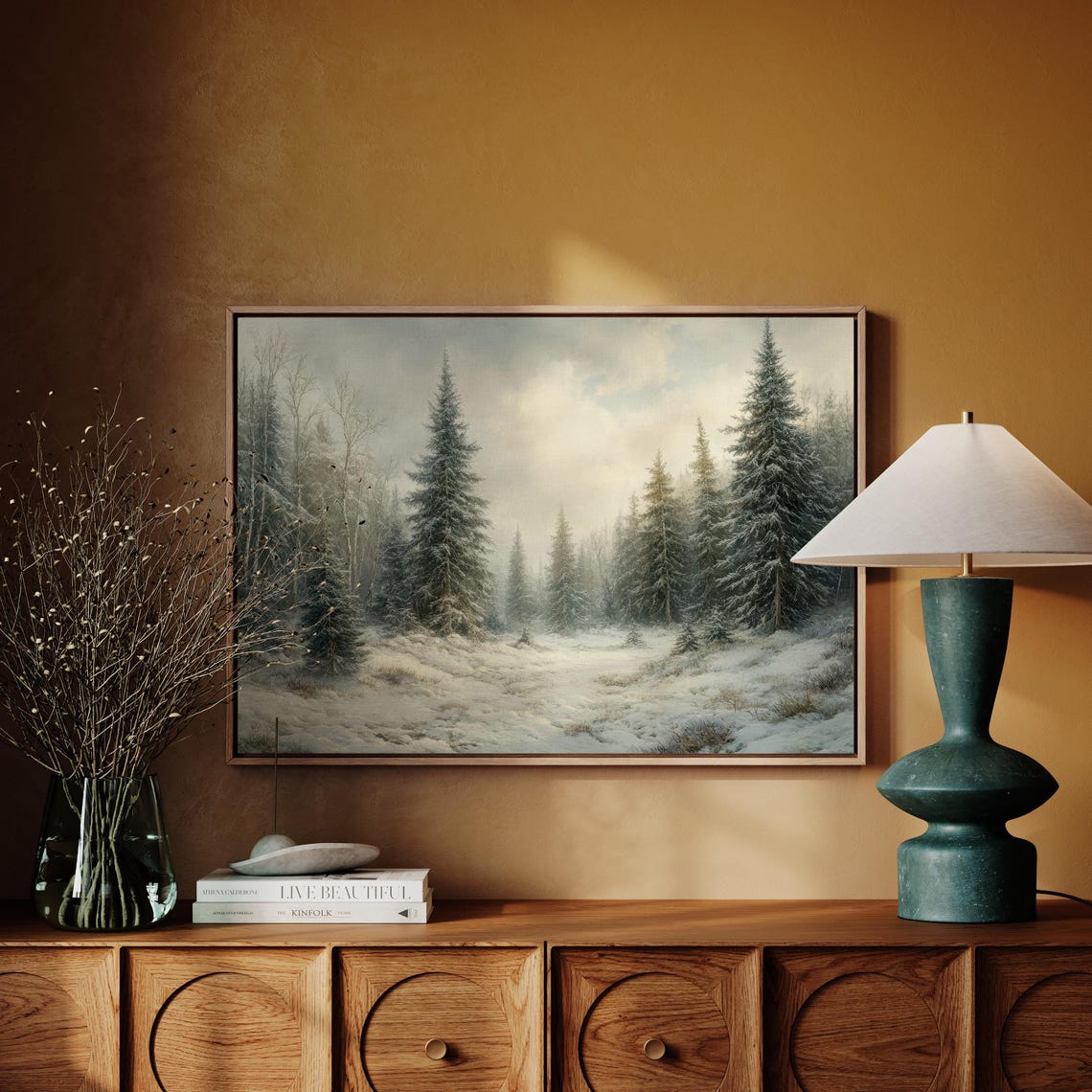 Christmas Time Snow Crusted Pine Trees in the Forest Ready to Hang ...
