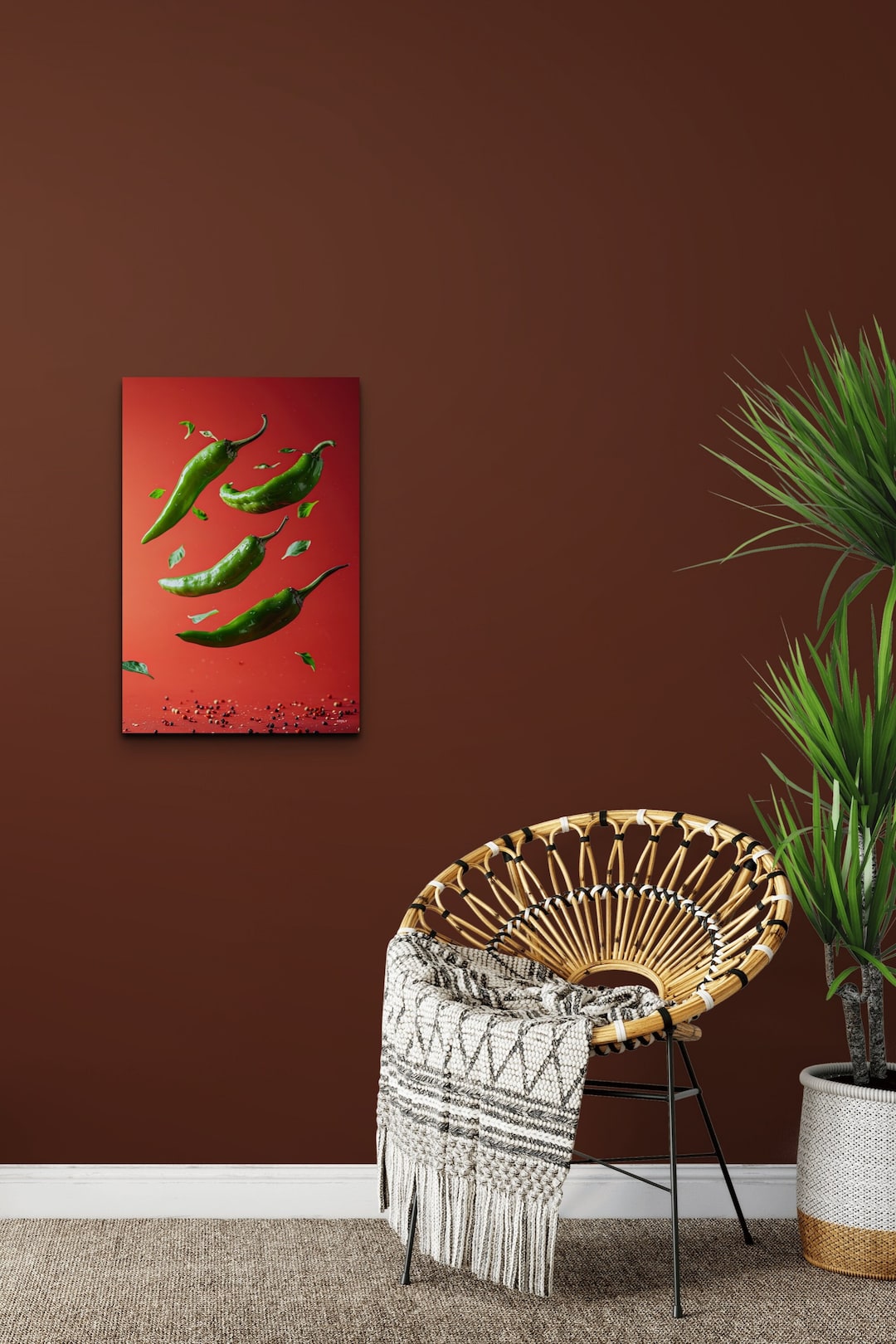 Green Chili Peppers Wall Art Canvas Print, Kitchen Food Art, Peppers ...