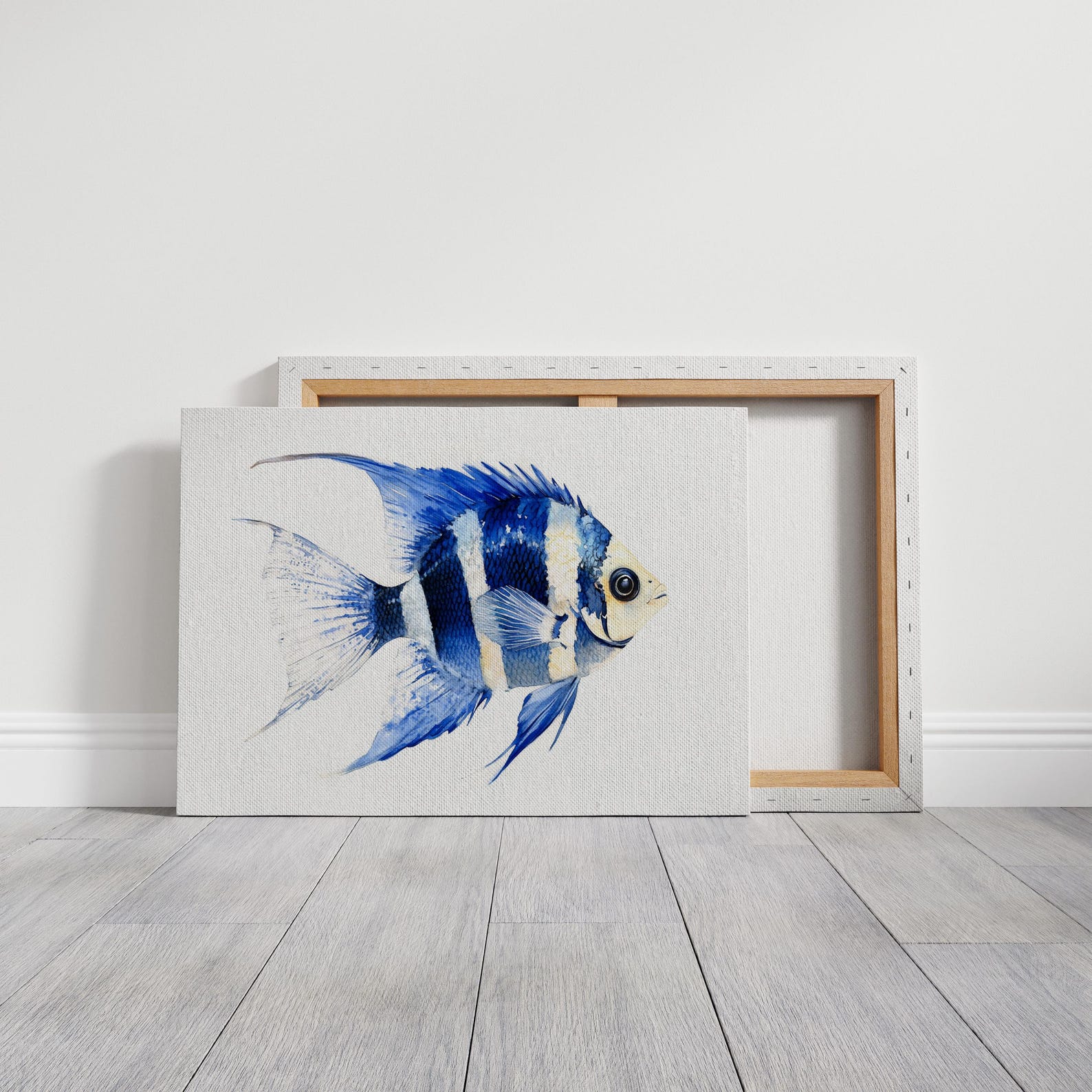 Stunning Blue Striped Angel Fish Watercolor Art, Tropical Marine Life ...