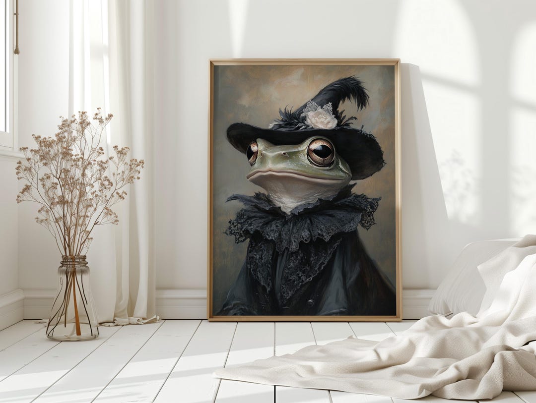 Elegant Frog in Victorian Black Lace Dress and Hat – Whimsical ...