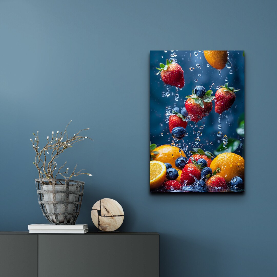 Fresh Fruit Canvas Wall Art Print, Fruit Falling in Air Wall Art Print ...