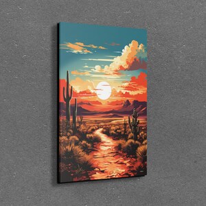 Retro Wave Arizona Desert Scene Canvas Wall Art, Wild Wild West Canvas ...