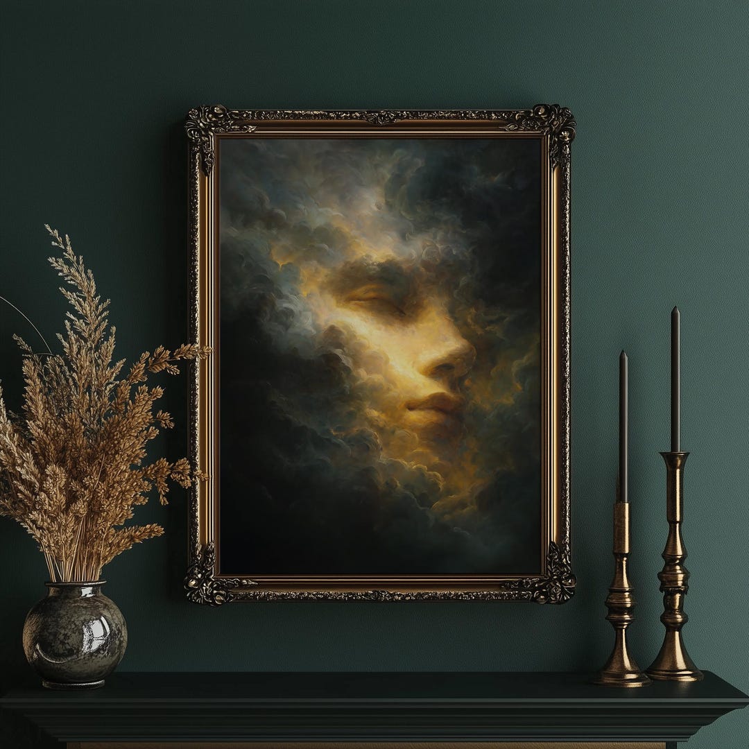 Ethereal Cloud Goddess Face in Glowing Sky | Surreal Fantasy Portrait ...