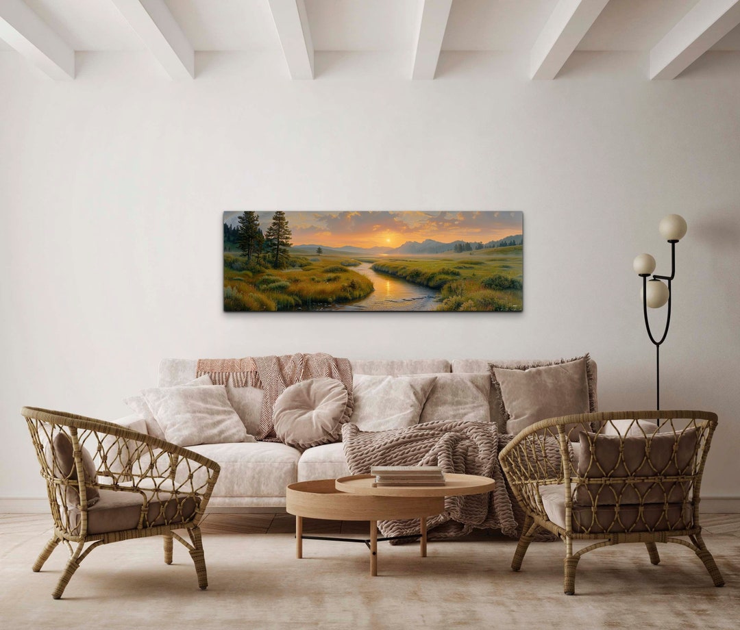 Yellowstone Canvas Wall Art Print, National Park Art, Mountain Art ...