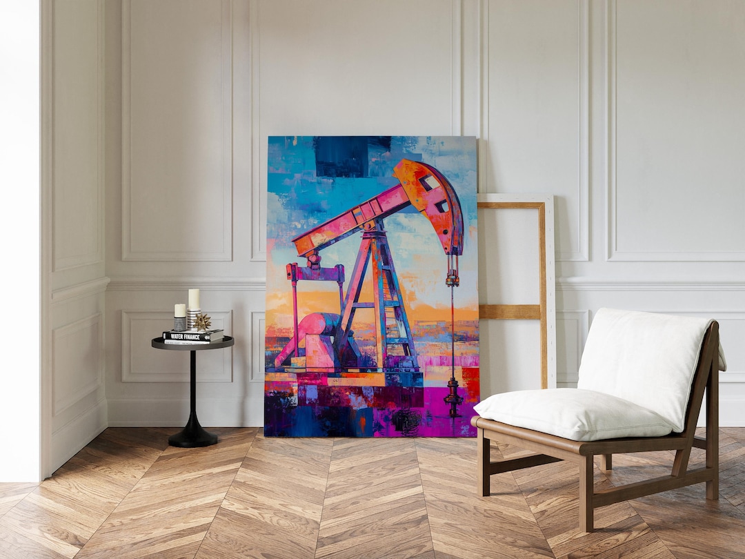 Colorful Oil Pump Canvas Wall Art – Bold Abstract Energy Scene in ...