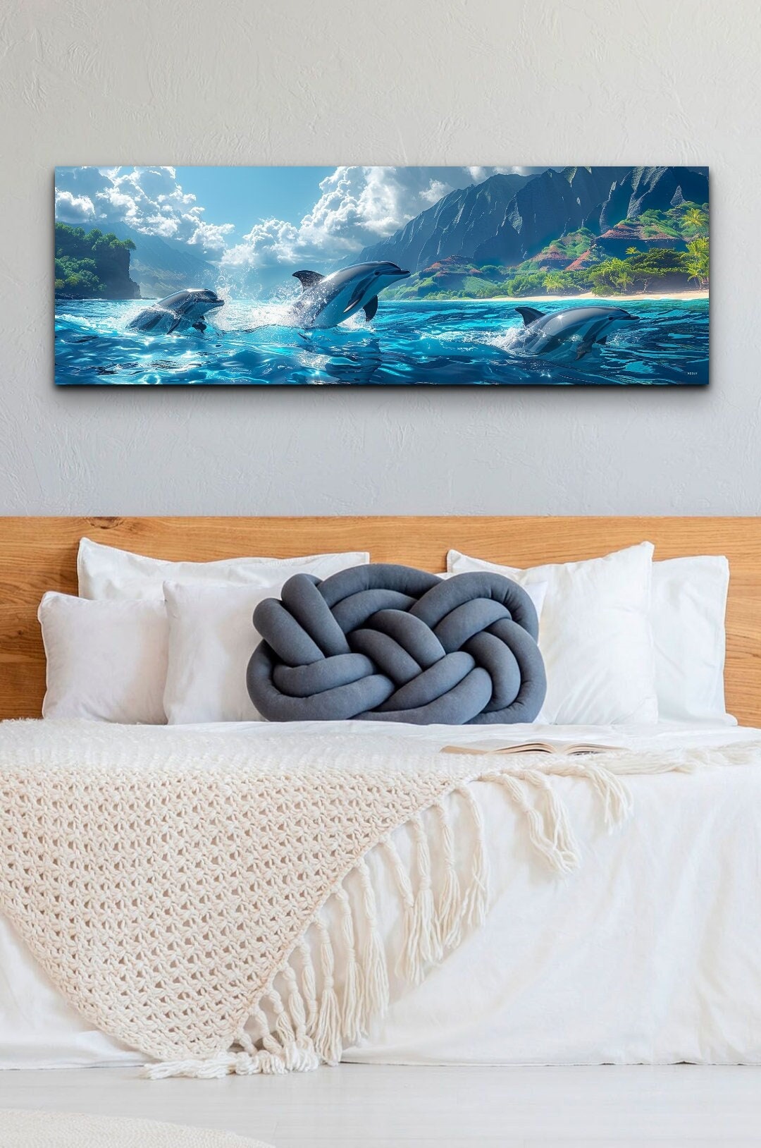 Hawaiian Dolphins Canvas Wall Art Print, Panoramic Wall Decor ...