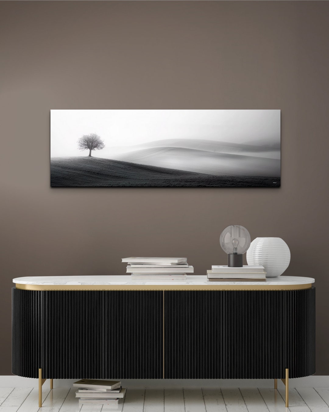 Minimalist Black and White Lone Tree Canvas Art Print, Panoramic Canvas ...