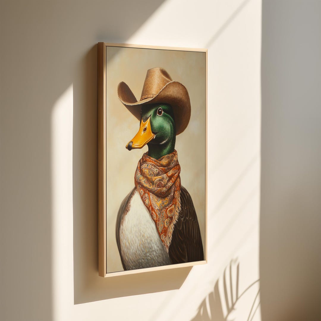 Cowboy Duck Wall Art, Funny Mallard Portrait, Western Farmhouse Decor ...
