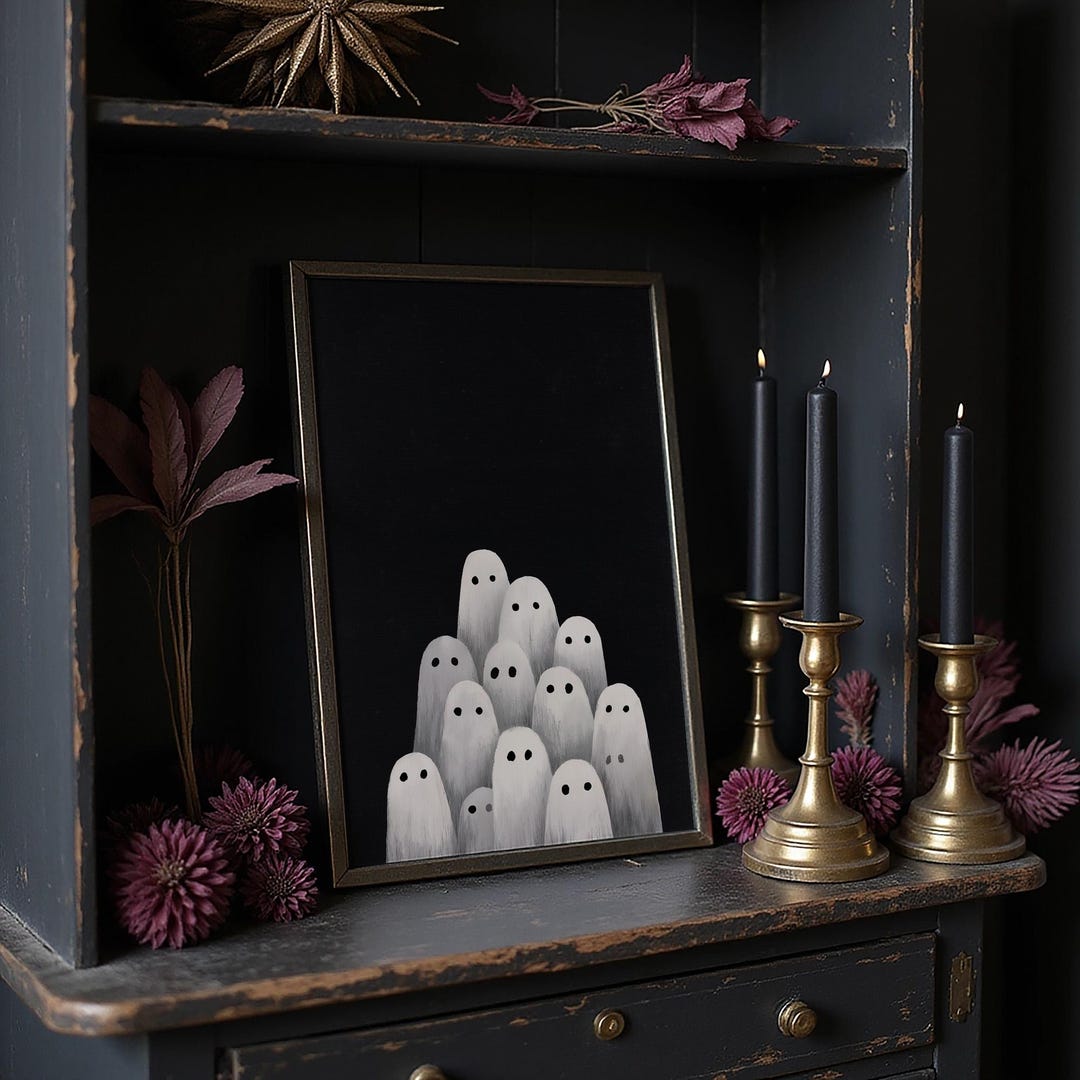 Cute Ghost Crowd on Black Canvas - Etsy