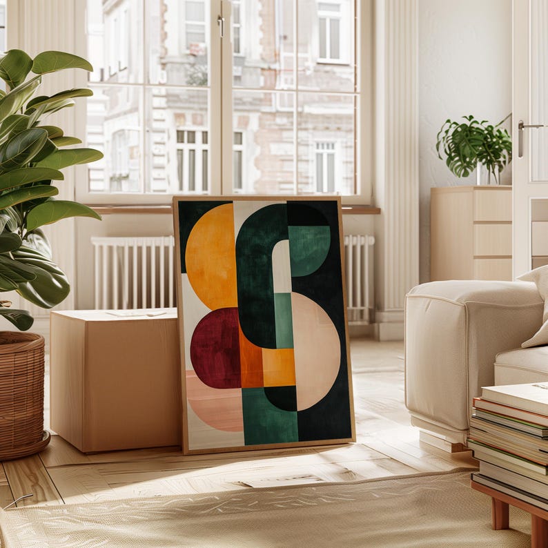 Bold Mid Century Modern Geometric Canvas Wall Art – Color Block ...