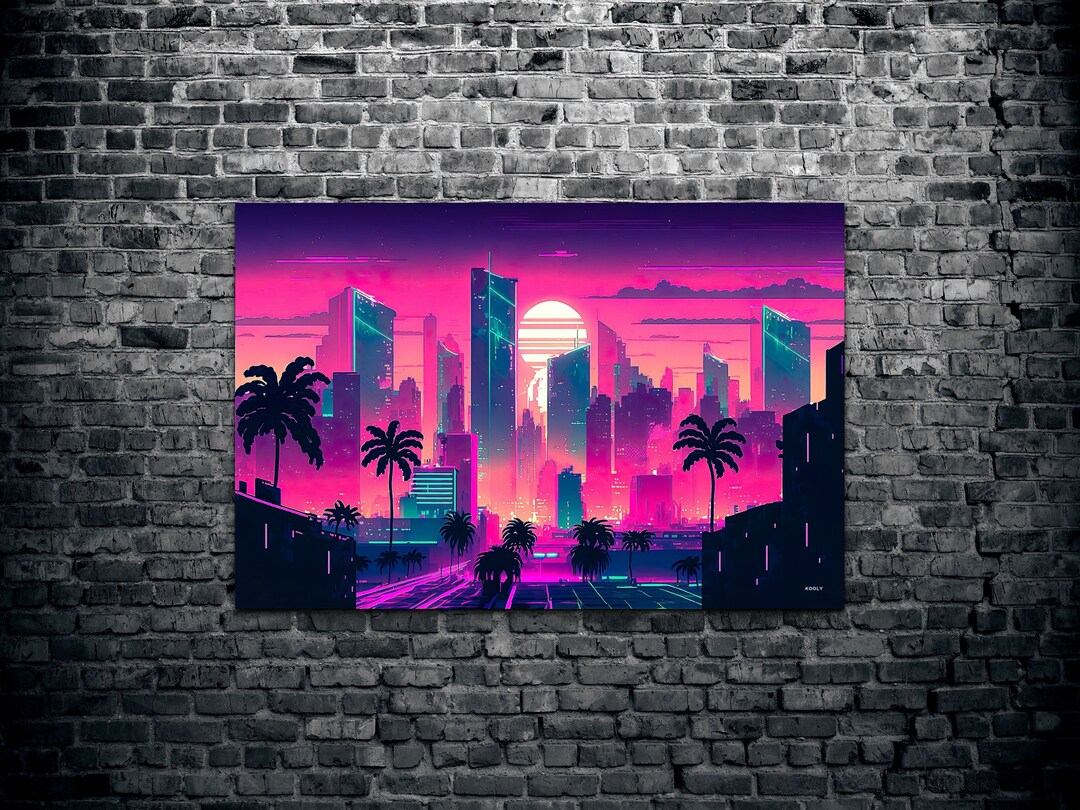 Downtown Miami Synthwave Lofi Vaporwave Canvas Wall Art Print ...