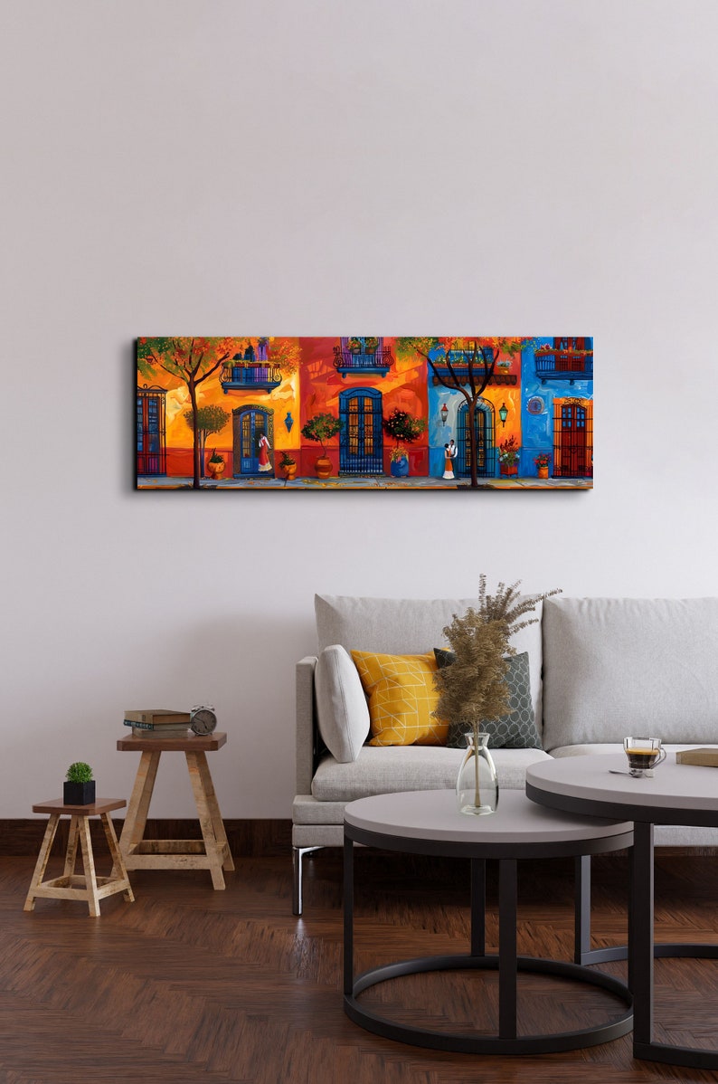 Panoramic Mexican Villas Abstract Art Style, Ready to Hang Canvas Wall ...