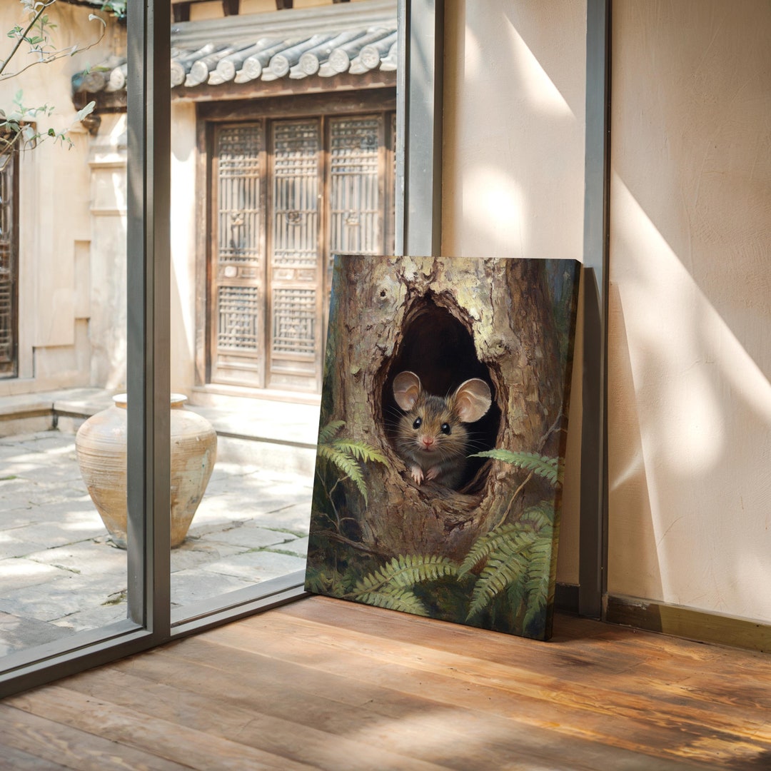 Woodland Mouse in Tree Art - Forest Animal Canvas, Cute Nature Wall ...