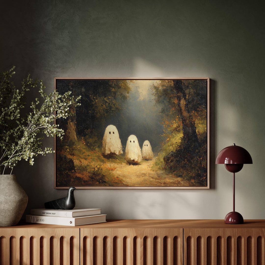 Three Ghosts on Forest Path | Whimsical Halloween Wall Art - Etsy