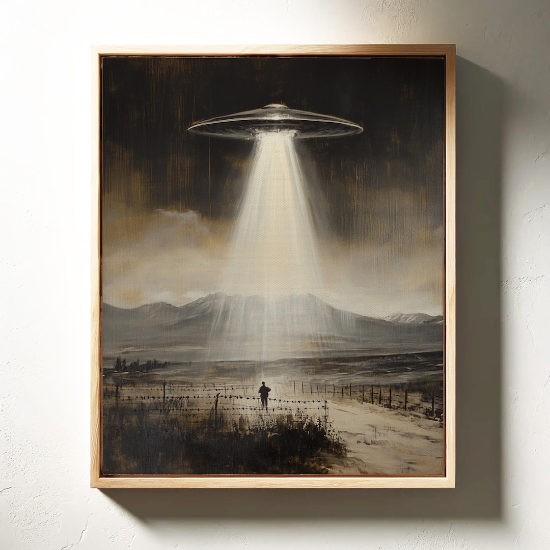 Sepia Alien Abduction Canvas Art - Mysterious UFO Encounter Wall Decor ...