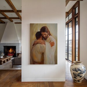 Jesus Embracing a Man - Touching Christian Art Canvas, Love and ...