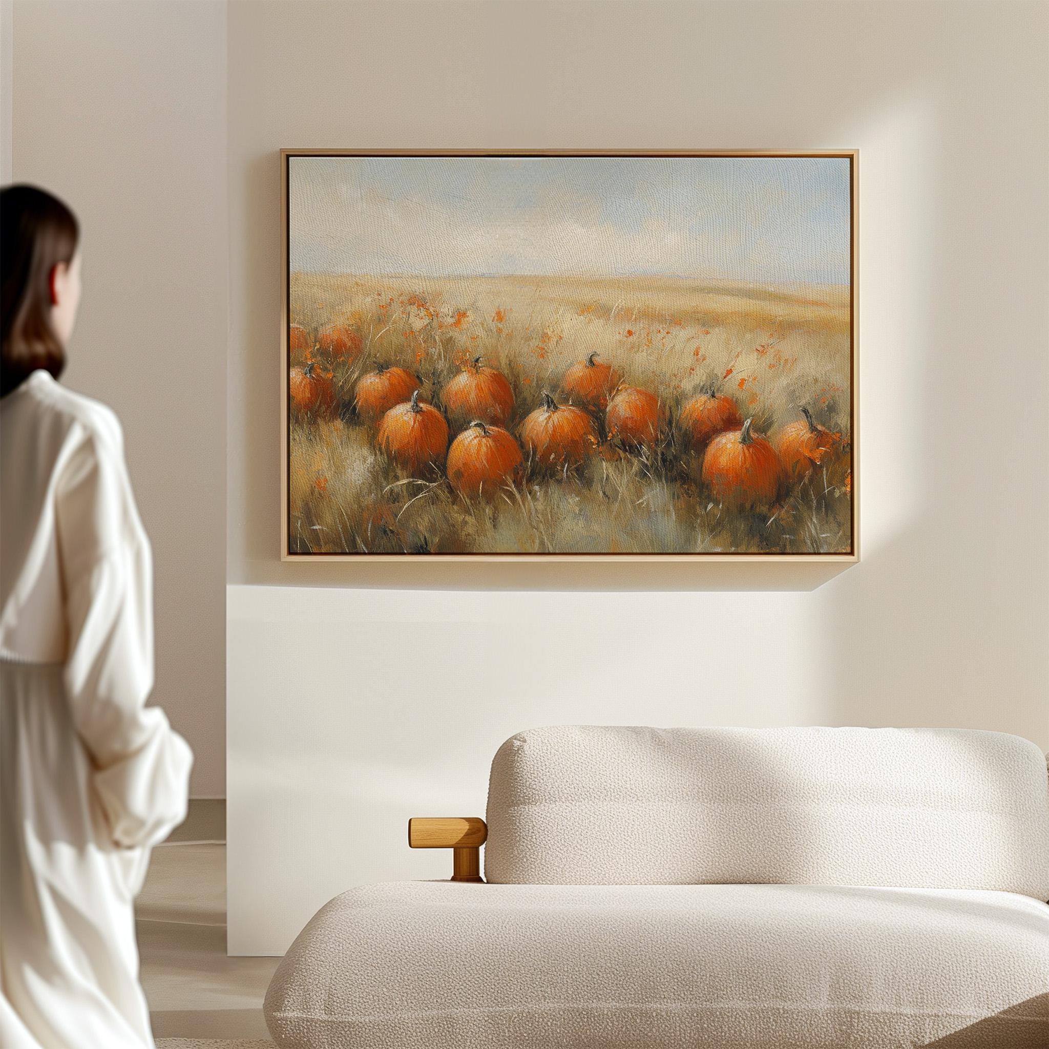 Pumpkin Patch Landscape Oil Painting on Canvas, Autumn Harvest ...