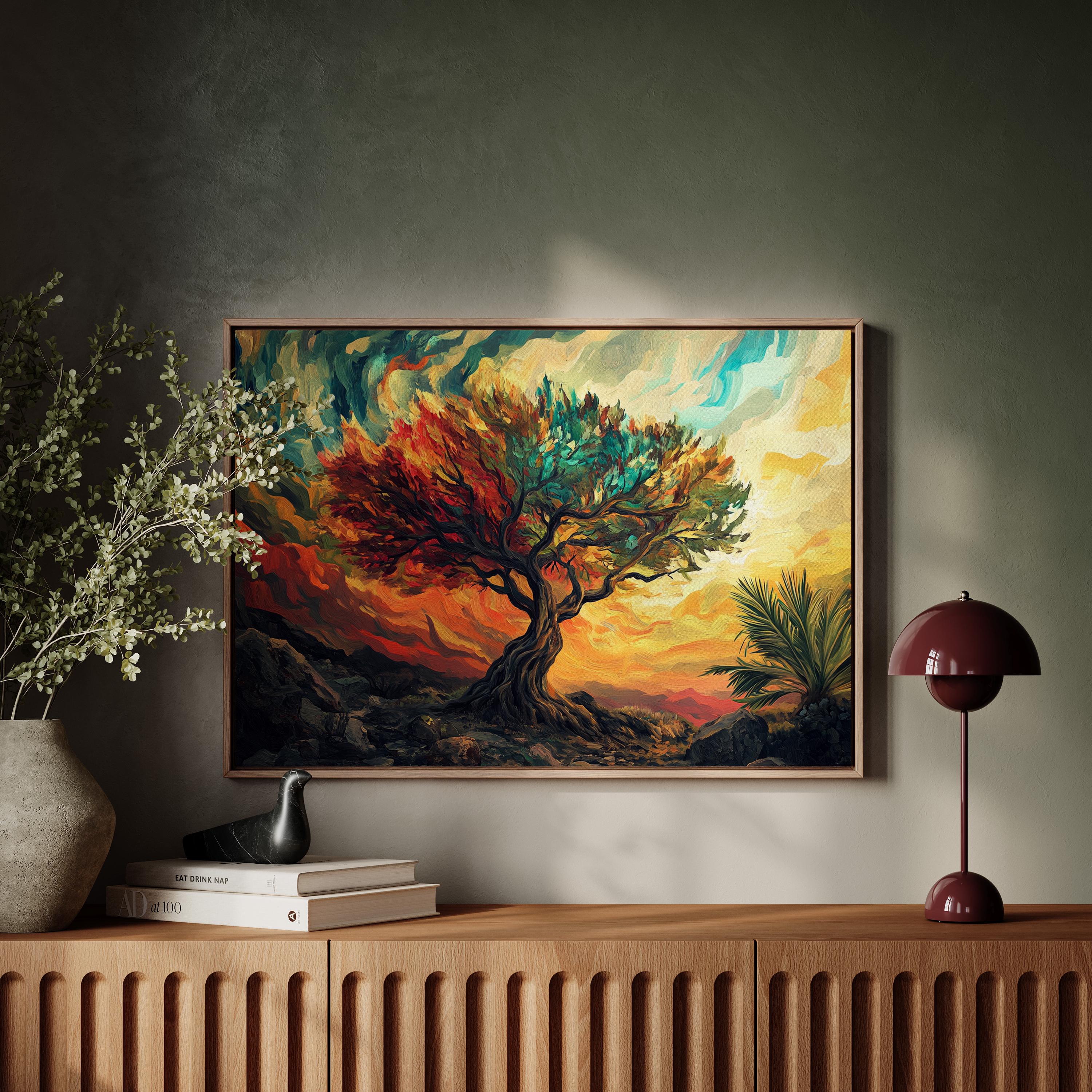 Vibrant Abstract Tree Canvas Wall Art - Stunning Sunset Colors With ...