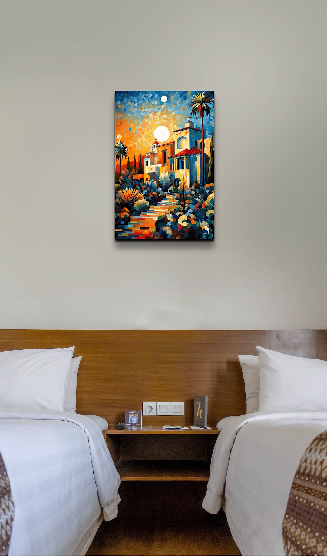 Abstract Hotel California With Palm Trees at Night Wall Art Canvas - Etsy