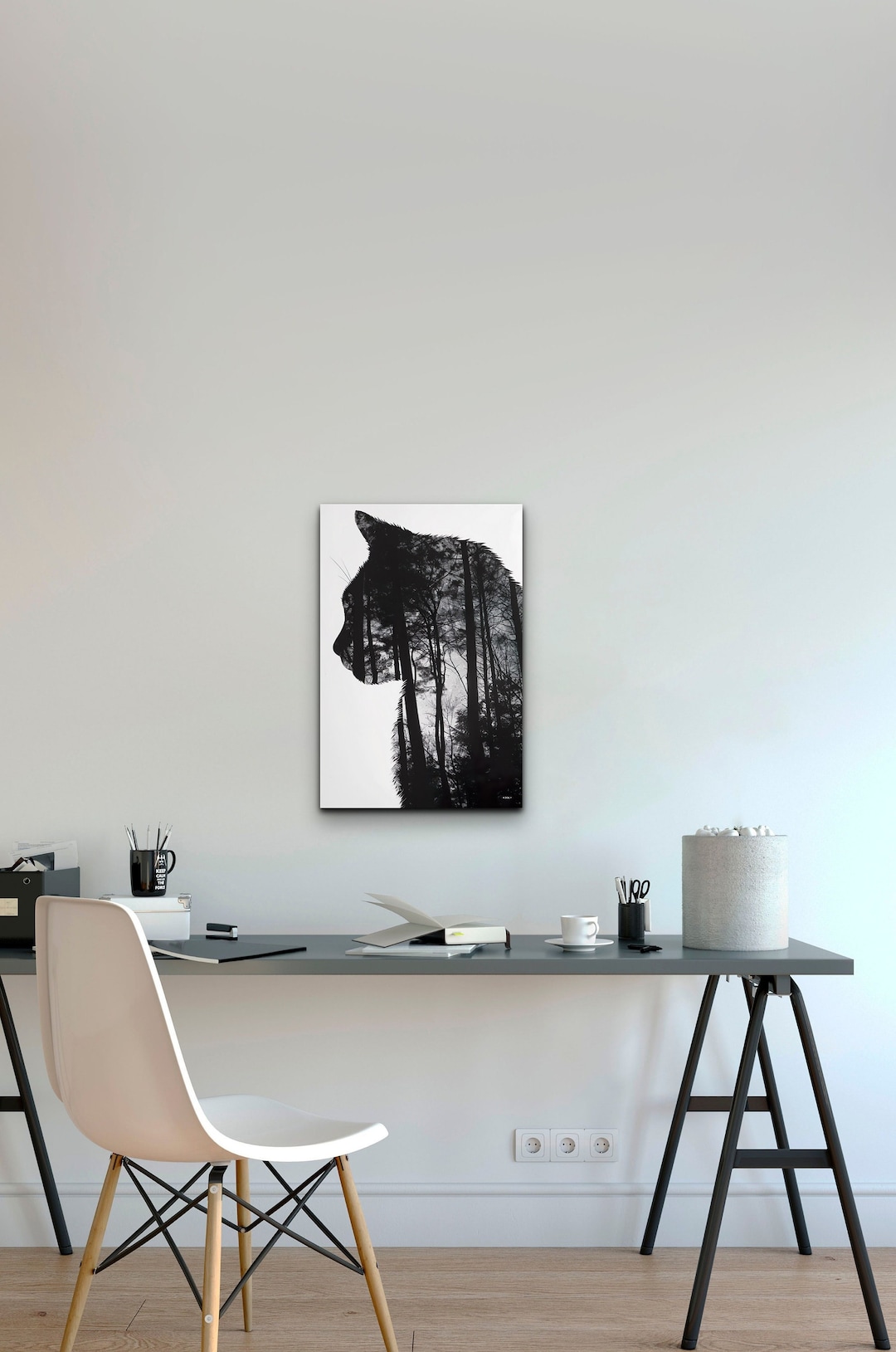 Double Exposure Cat Canvas Wall Art, Cat and Forest Trees Wall Decor ...