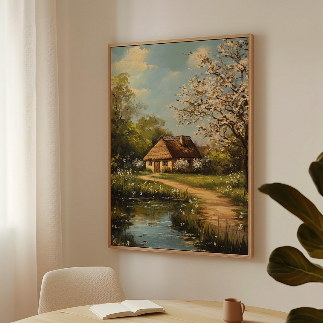 Spring Cottage Canvas, Rustic Farmhouse Wall Art, Blooming Tree ...