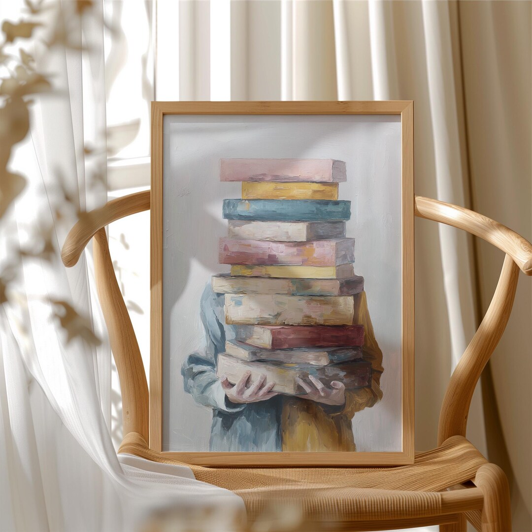 Girl Buried in Books, Painted in Layers - Etsy