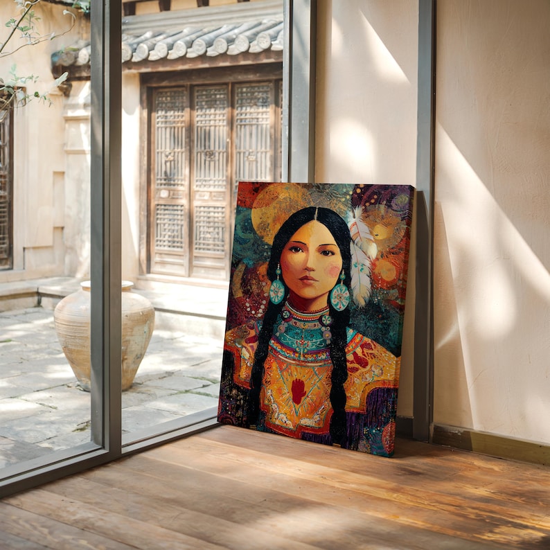 Native Woman Portrait With Feathers Tribal Wall Art - Etsy