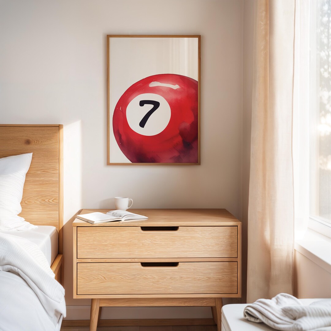 Red 7 Ball Wall Art | Retro Billiards Number Seven Pool Ball Print ...