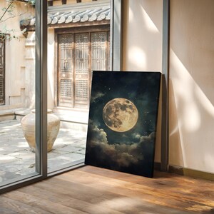 Full Moon Canvas Wall Art – Luminous Night Sky With Clouds and ...