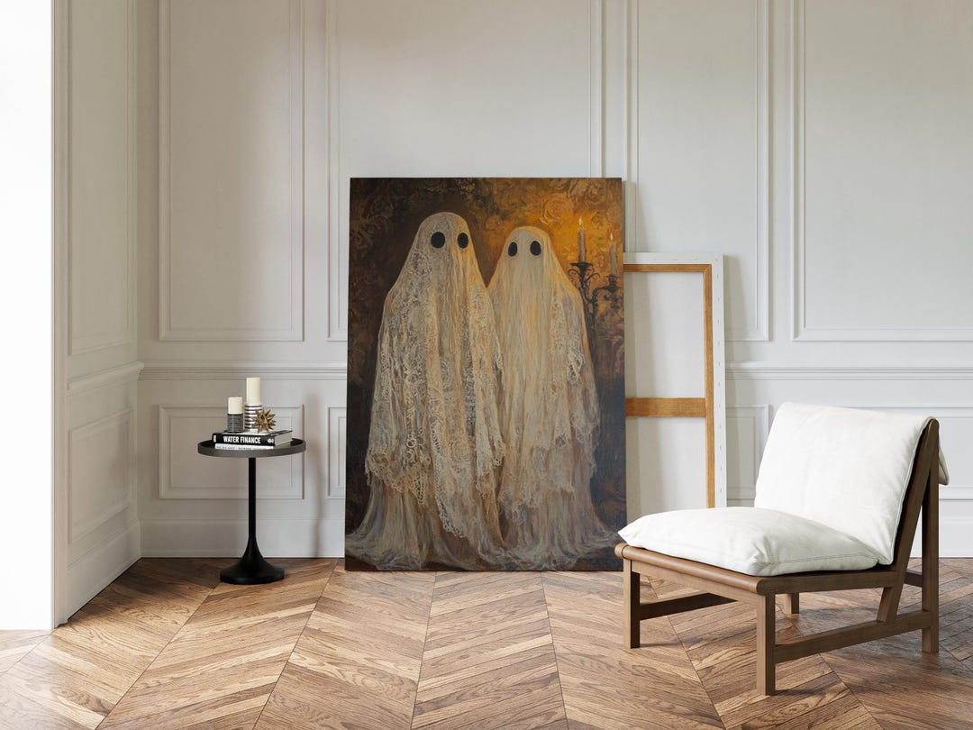 Romantic Ghost Couple Wall Art | Gothic Halloween Canvas | Vintage Lace ...