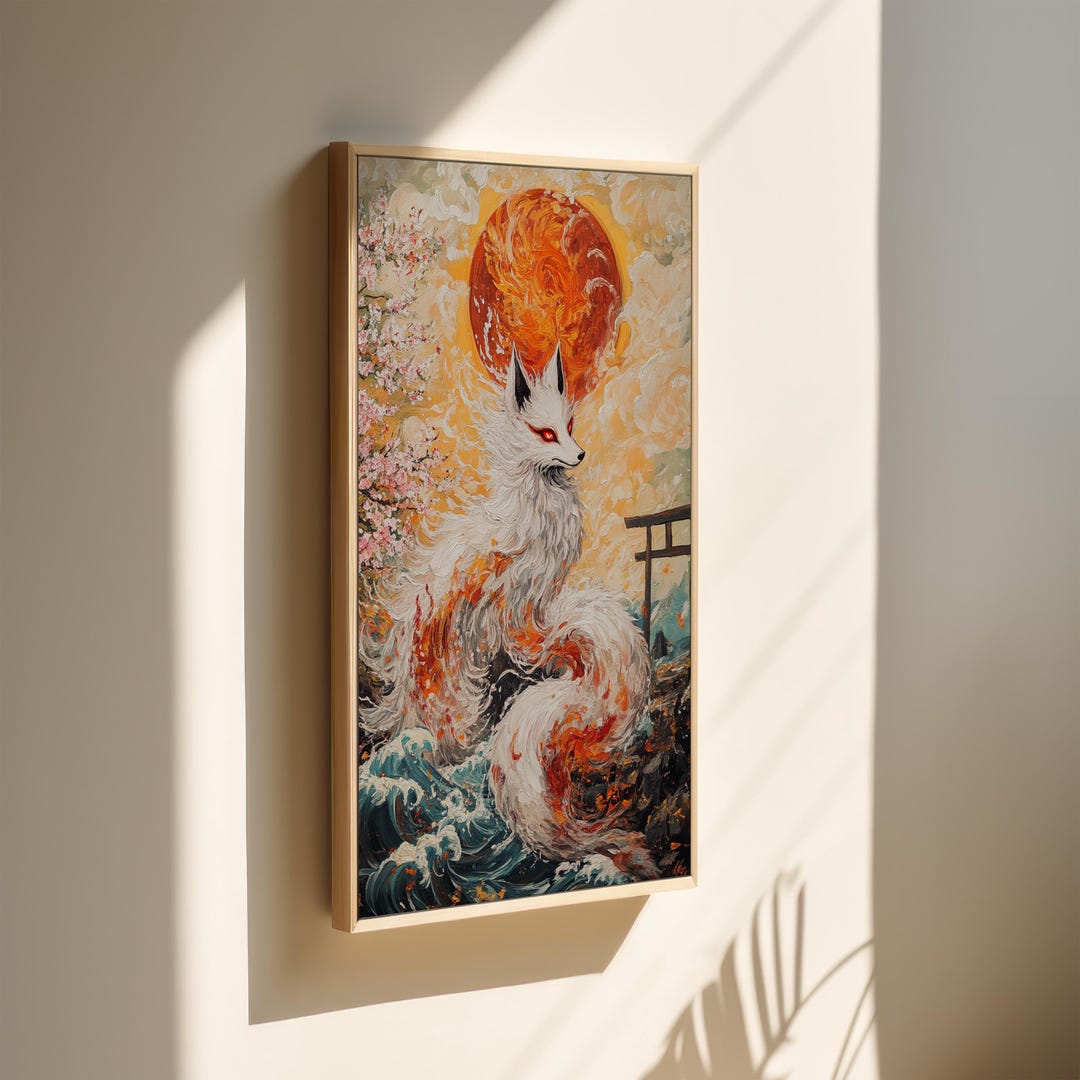 Kitsune Spirit Fox Canvas - Fiery Nine-tails Yokai Wall Art - Japanese ...