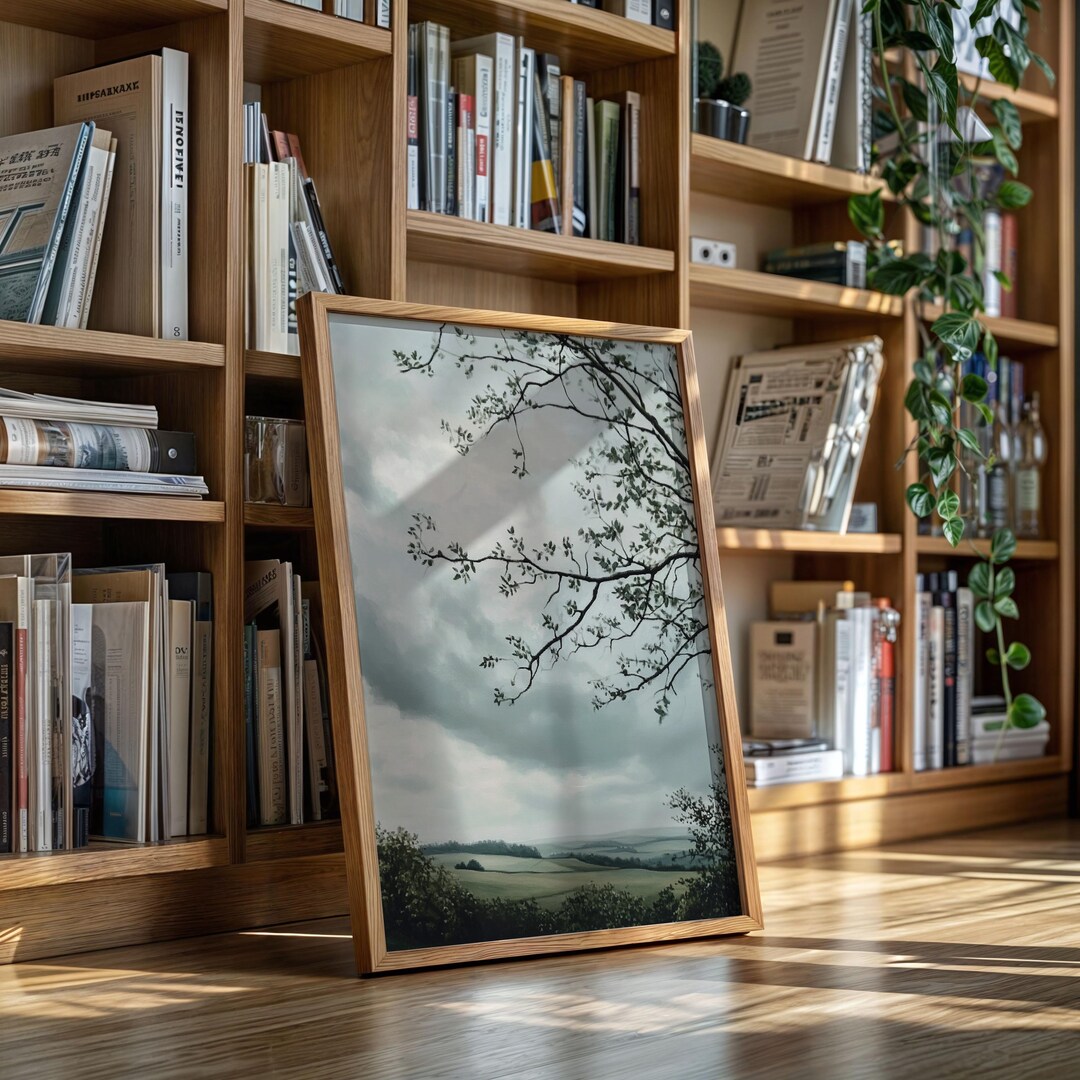 Overcast Countryside Canvas Wall Art – Tranquil Rolling Hills Landscape ...