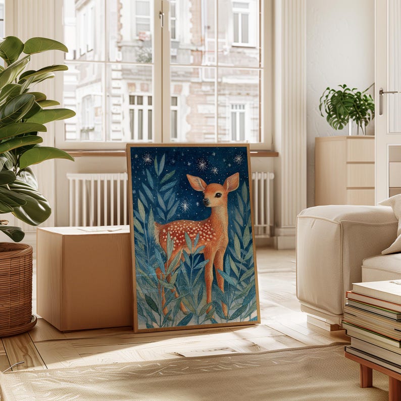 Fawn Under Starry Night Sky - Etsy