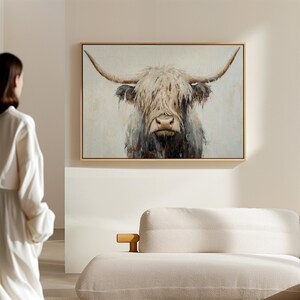 Highland Cow Canvas Wall Art | Rustic Farmhouse Animal Print | Neutral ...