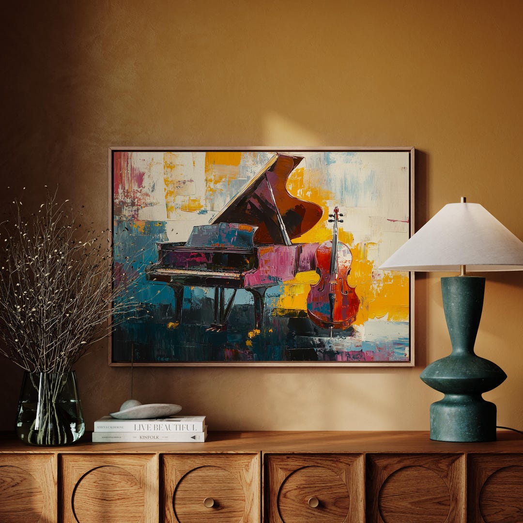 Vibrant Abstract Piano and Cello Canvas Art - Bold Musical Instrument ...