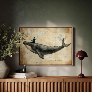 Vintage Steampunk Whale and Cat Artwork – Nautical Blueprint Design ...