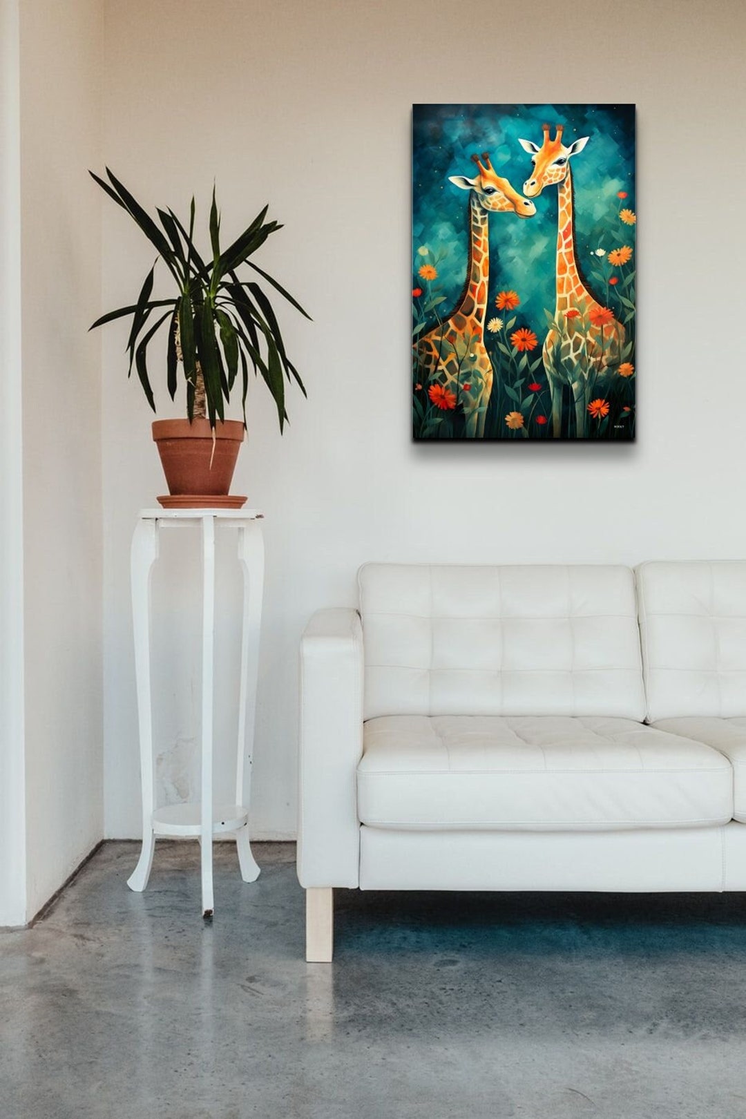 Whimsical Giraffes Canvas, Happy Giraffes, Art, Animal, Illustration ...