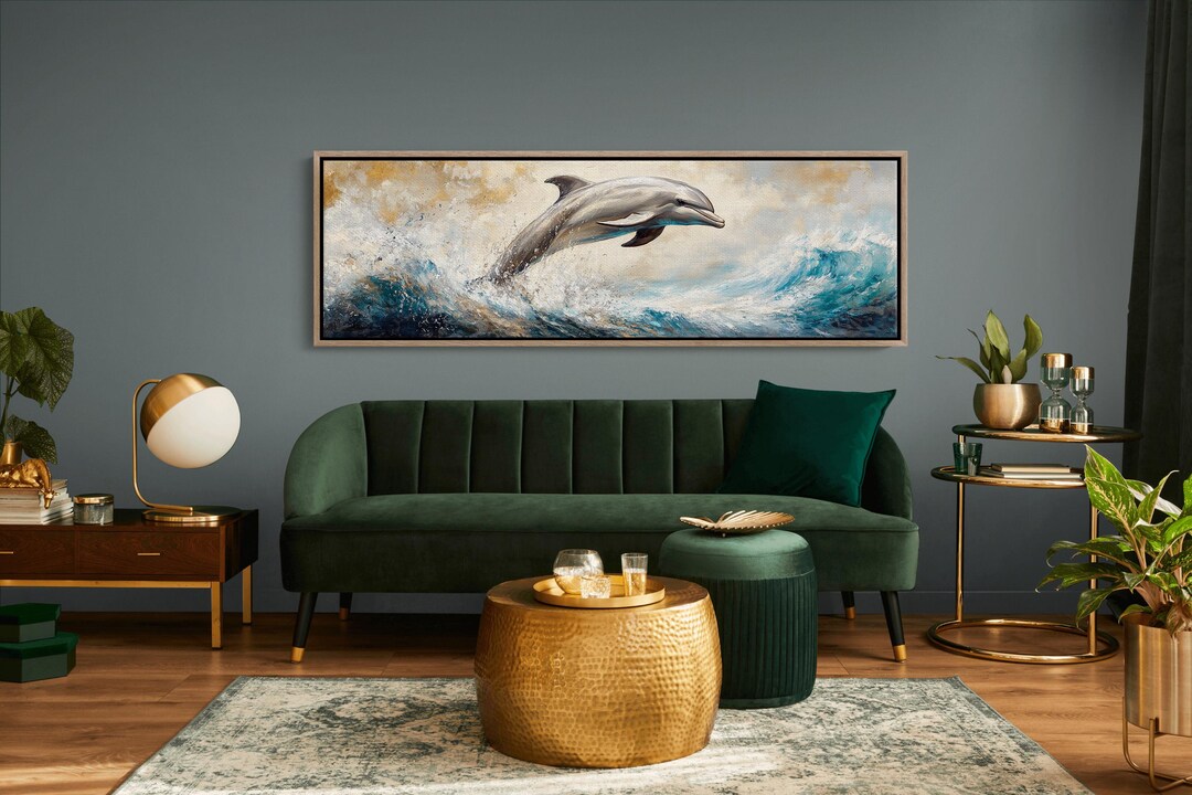 Dolphin Canvas Wall Art, Ocean Animal Painting, Marine Life Decor ...